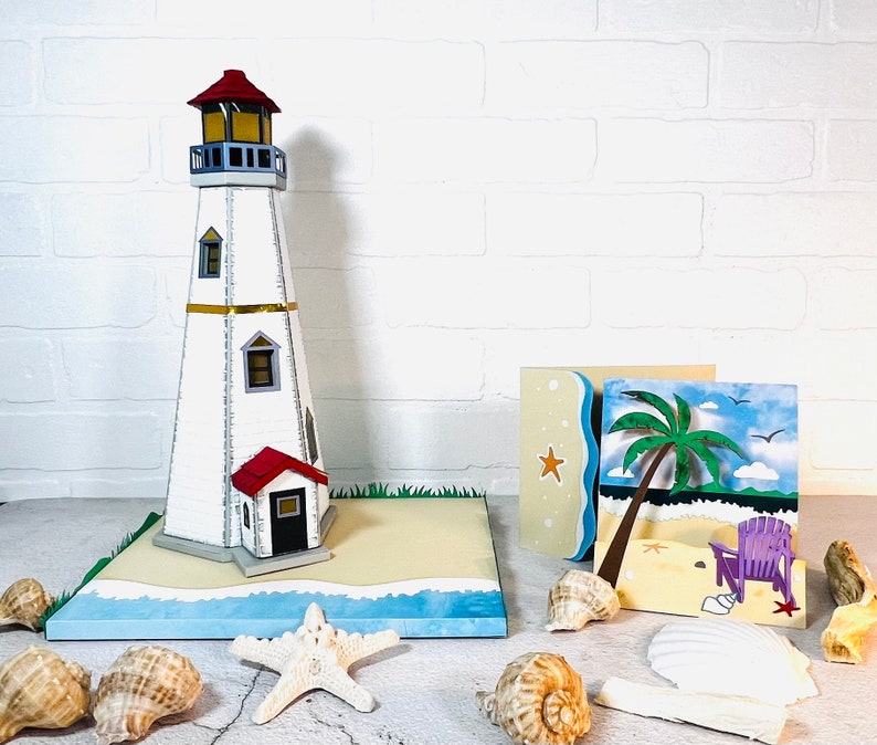 Lighthouse With Battery Operated Tea Lights and Beach Card With ...
