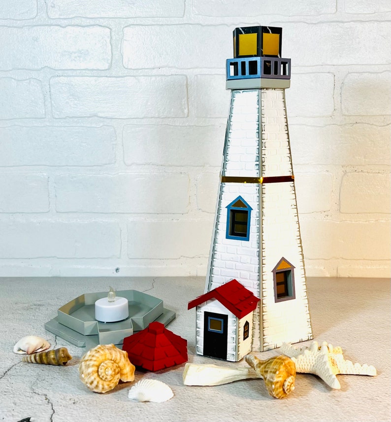 Lighthouse With Battery Operated Tea Lights and Beach Card With ...
