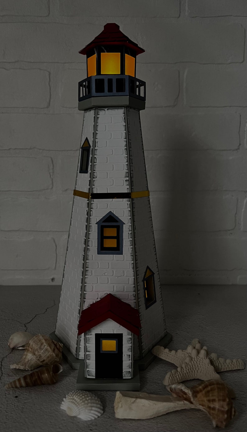 Lighthouse With Battery Operated Tea Lights and Beach Card With ...