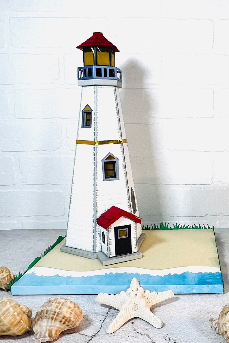 Lighthouse With Battery Operated Tea Lights and Beach Card With ...