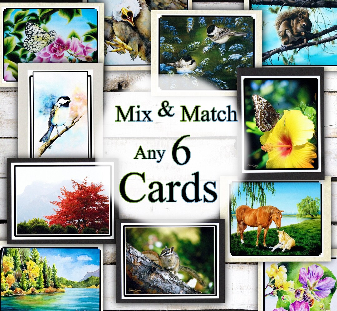 6 Art or Photo Cards, Mix and Match Greeting Card Set, Assorted Card ...