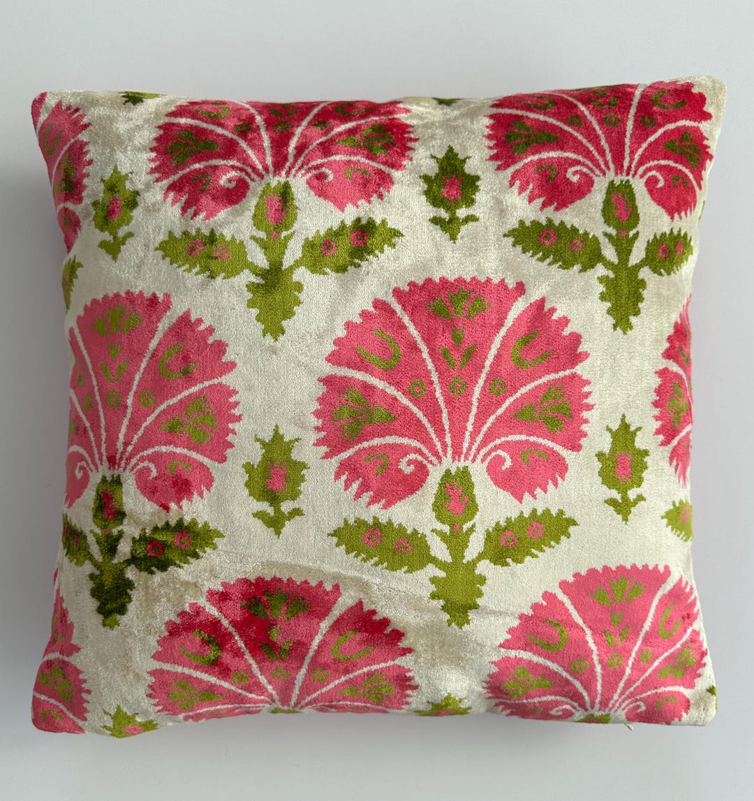 Silk Velvet Cushion Cover, Pink Carnations Pillow, Turkish Italian ...