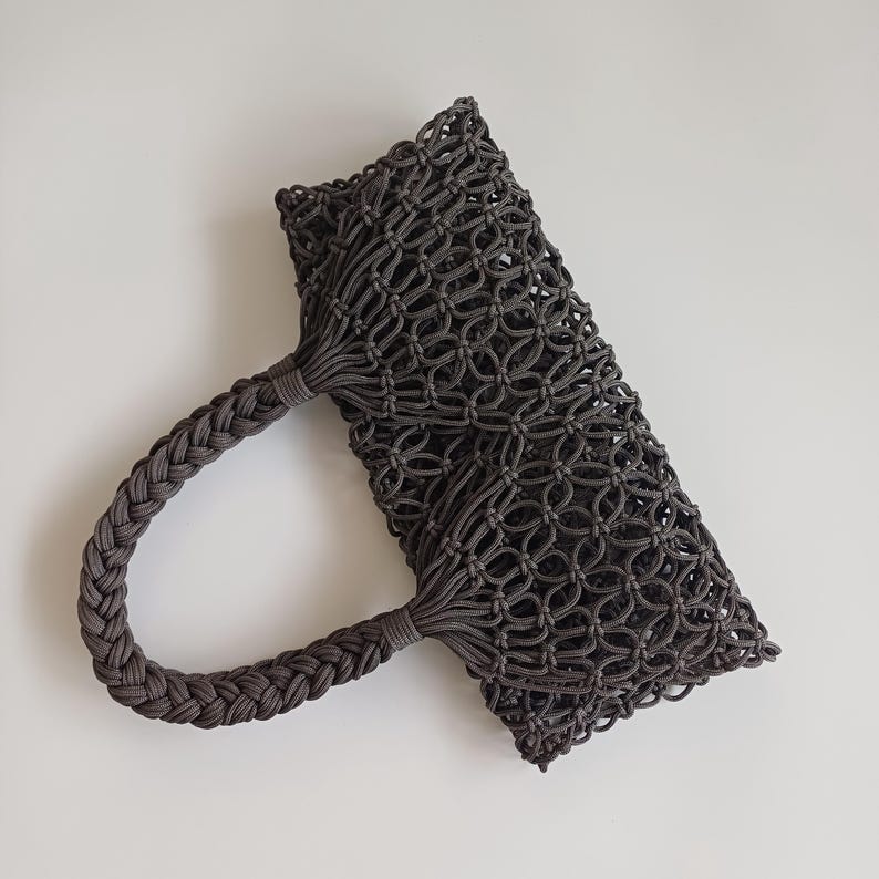 Handmade Crochet Tote Bag, Moroccan Artisan Nylon Mesh Bag, Slate Grey ...