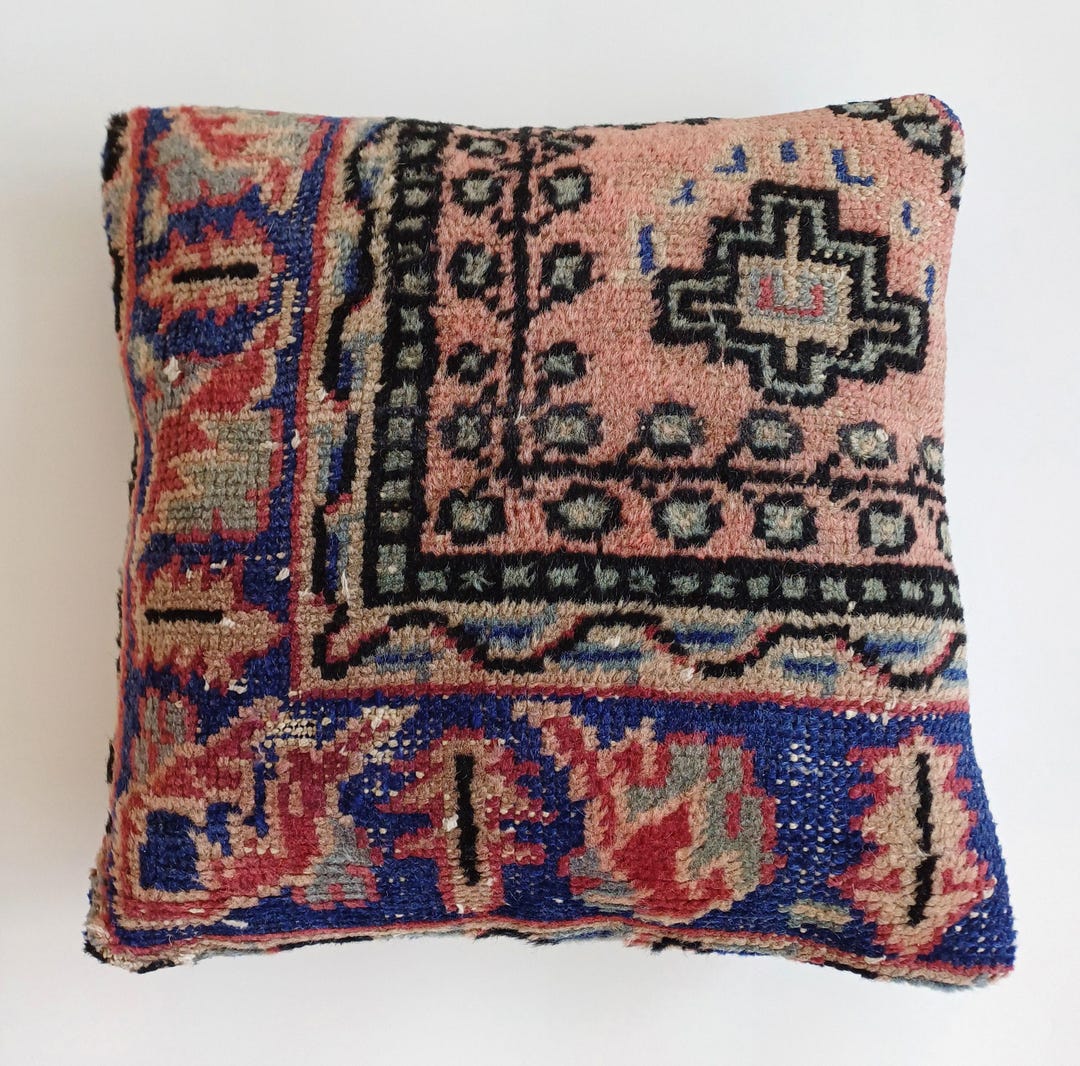 Turkish Rug Cushion Cover, Handmade Beige Rug Cushion Cover, Persian ...