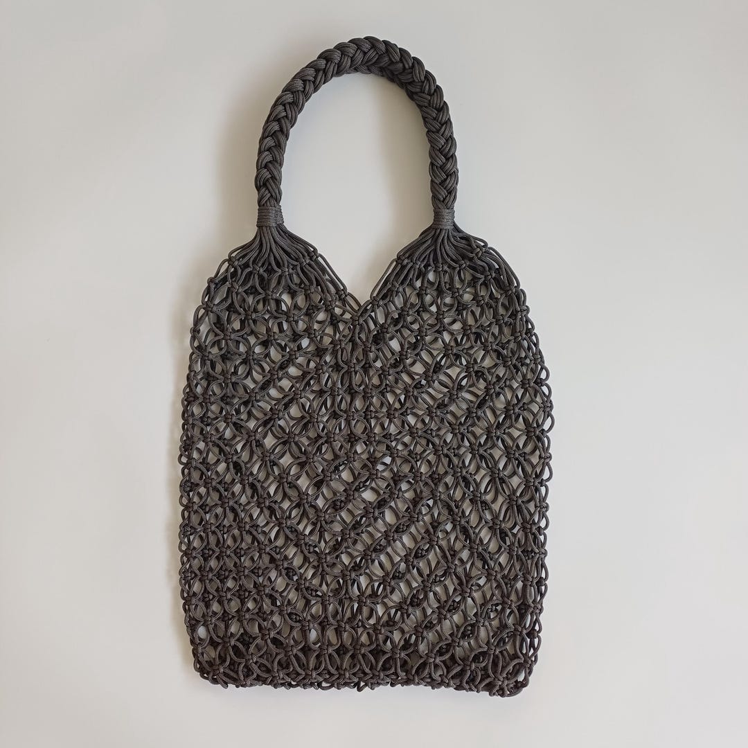 Handmade Crochet Tote Bag, Moroccan Artisan Nylon Mesh Bag, Slate Grey ...