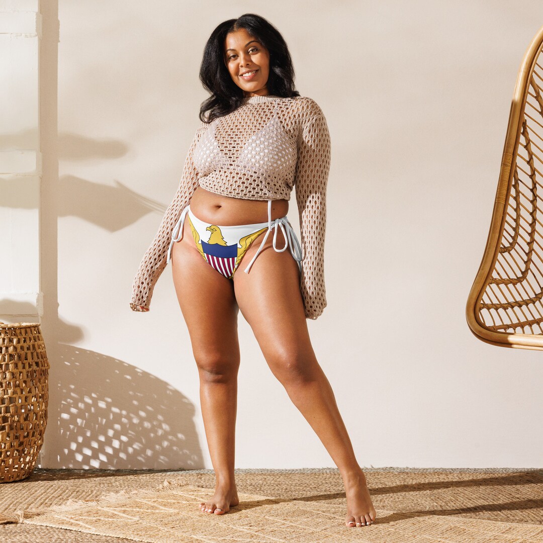 Virgin Islands String Bikini Bottom, Coat of Arms, Flag, Summer, Swimwear, Caribbean, Bathing ...