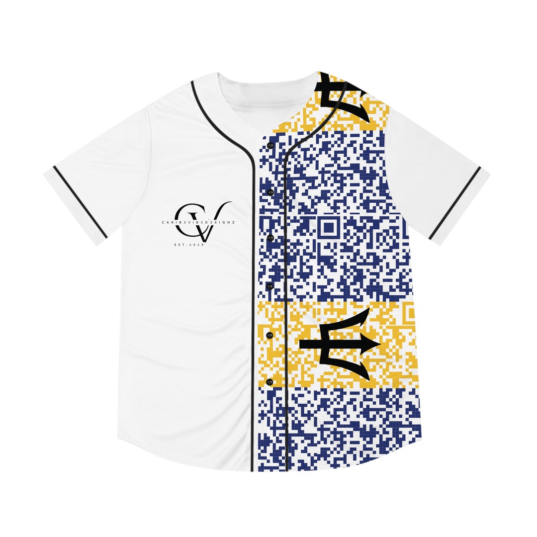 Barbados Qrcode Baseball Jersey, West Indies, Caribbean, Summer, Bajan ...