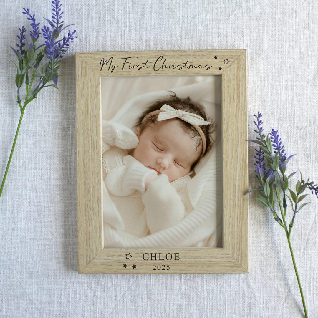 Baby’s 1st Christmas Frame, Custom Engraved Photo Frame, Baby Christmas ...