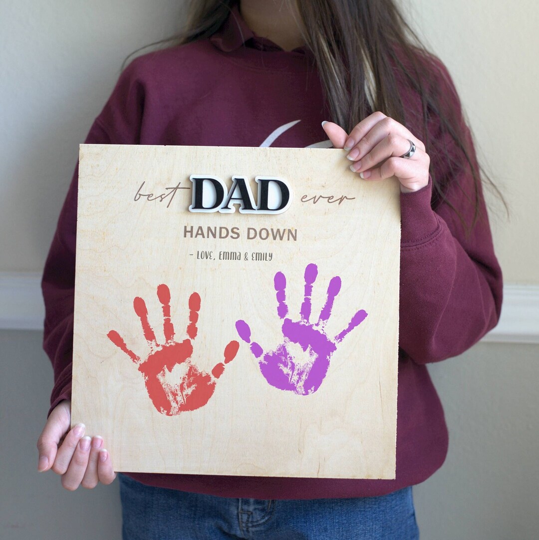 Father's Day Gift Handprint Art Best Dad Ever Wood Sign Keepsake Gift ...