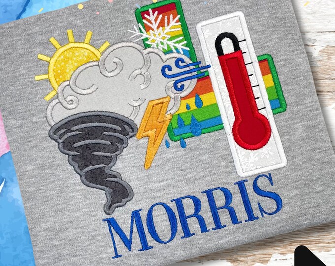 Weather Birthday Shirt, Embroidered, Meteorology Party, Applique Number ...