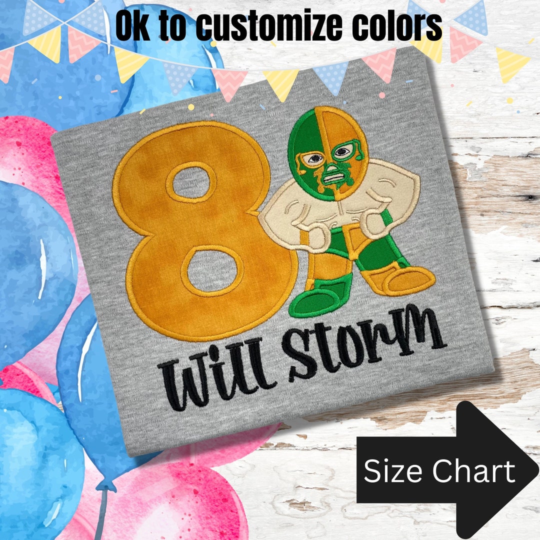 Wrestling Birthday Shirt, Embroidered, Applique Number, Personalized ...