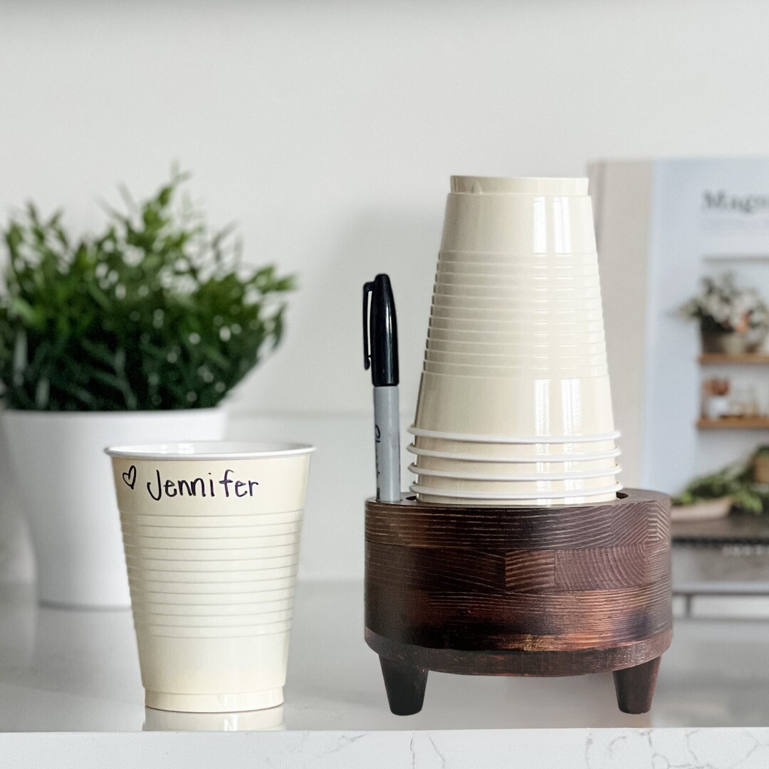 Round Wood Cup & Marker Holder Solo Cup Cup Dispenser Sharpie Holder - Etsy