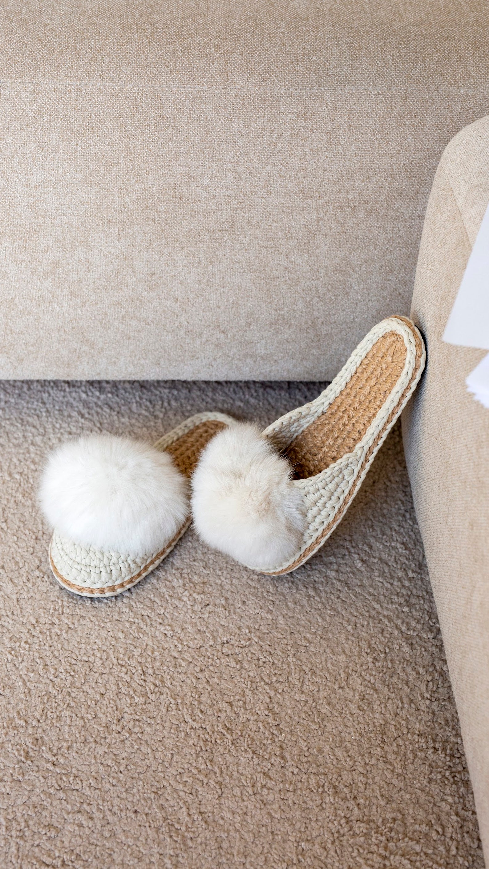Handmade Crochet Slippers, Cozy House Shoes With Fur, Cotton Indoor ...