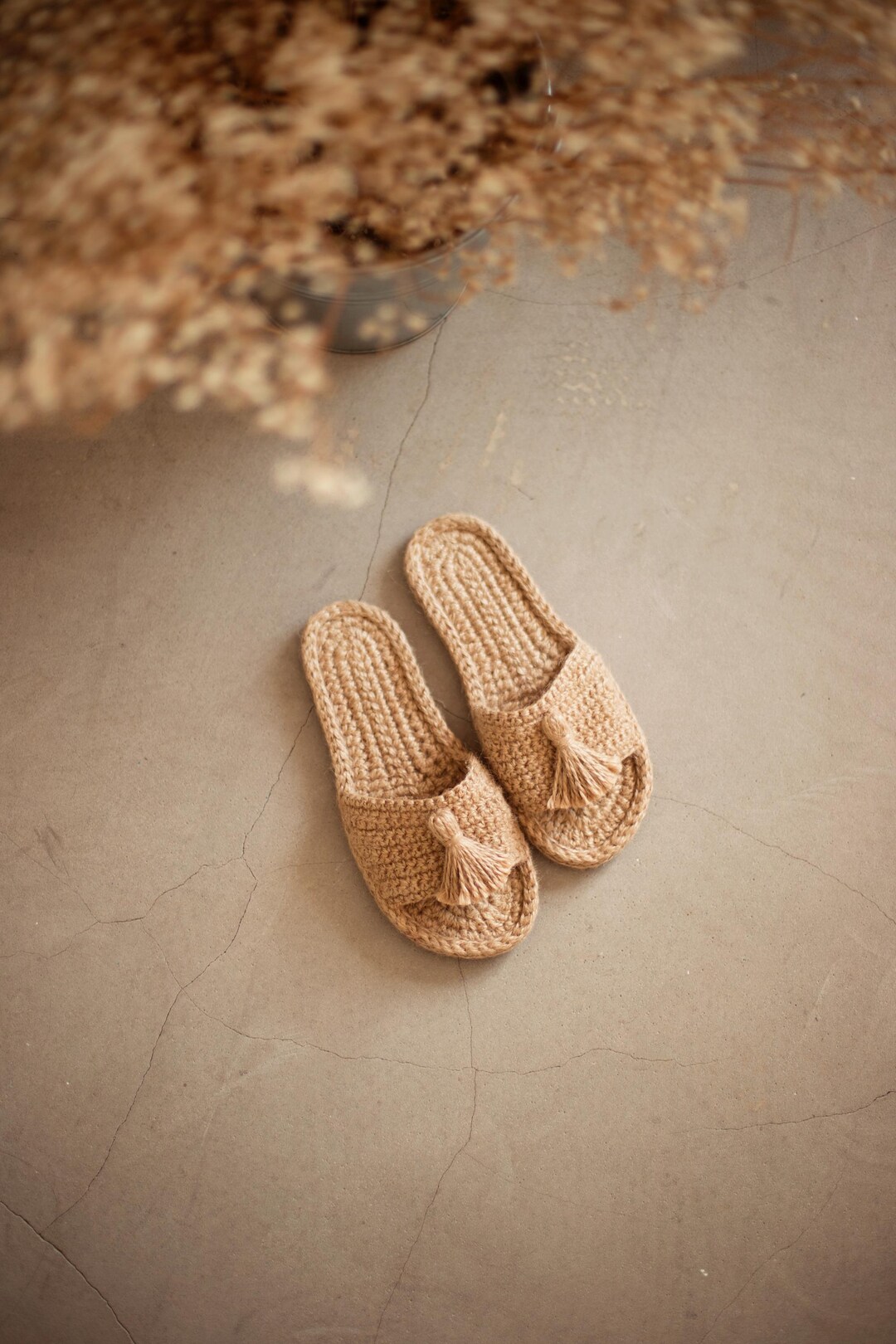 Handmade Jute Slippers, Crochet Summer Slides, Natural Fiber Flip Flops ...