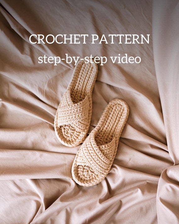 Criss Cross Slippers Crochet Tutorial Step by step Video Masterclass T shirt Yarn Slippers PDF Pattern Crochet Pattern Masterclass DIY Etsy
