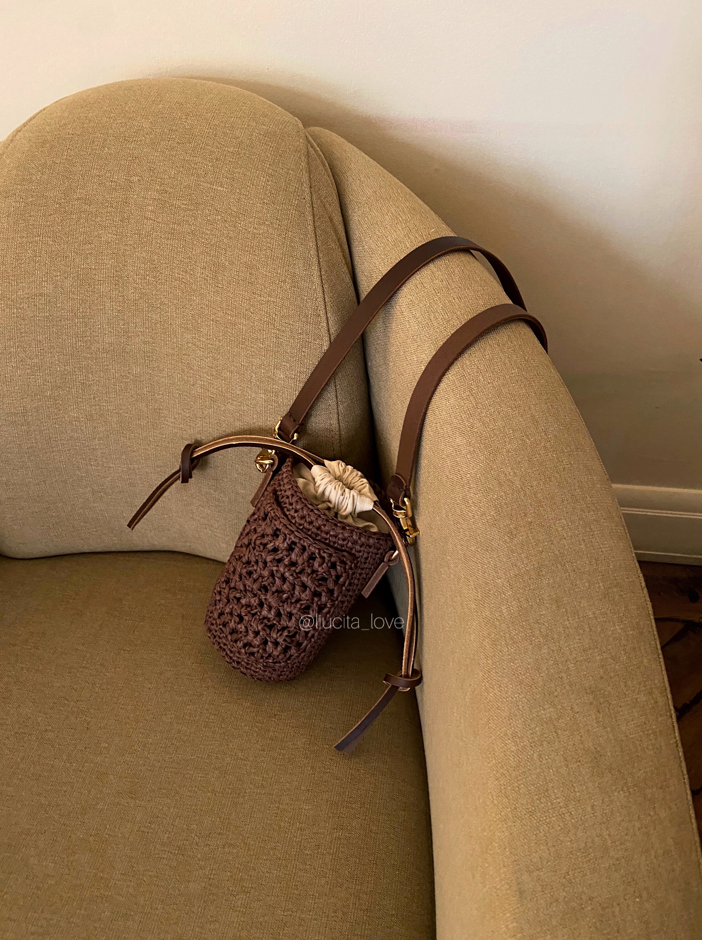 Chocolate Brown Raffia Mini-bag, Crochet Straw Bag, Country Style ...