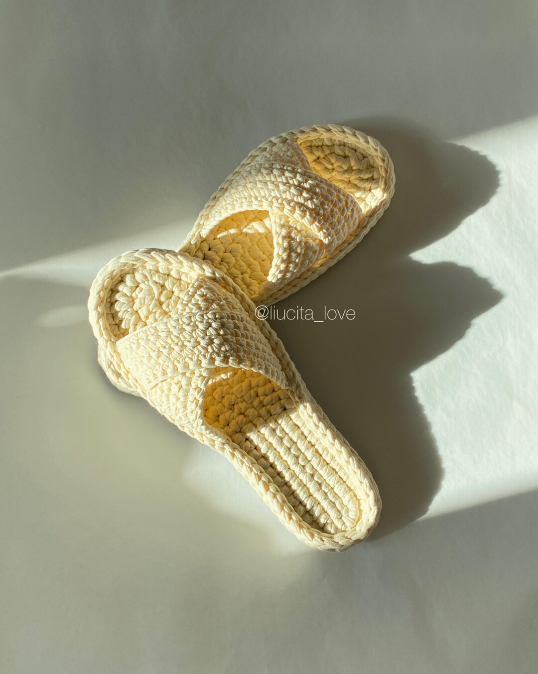 Vanilla Cotton Crochet Slippers, Handmade Crisscross Slides, Breathable ...