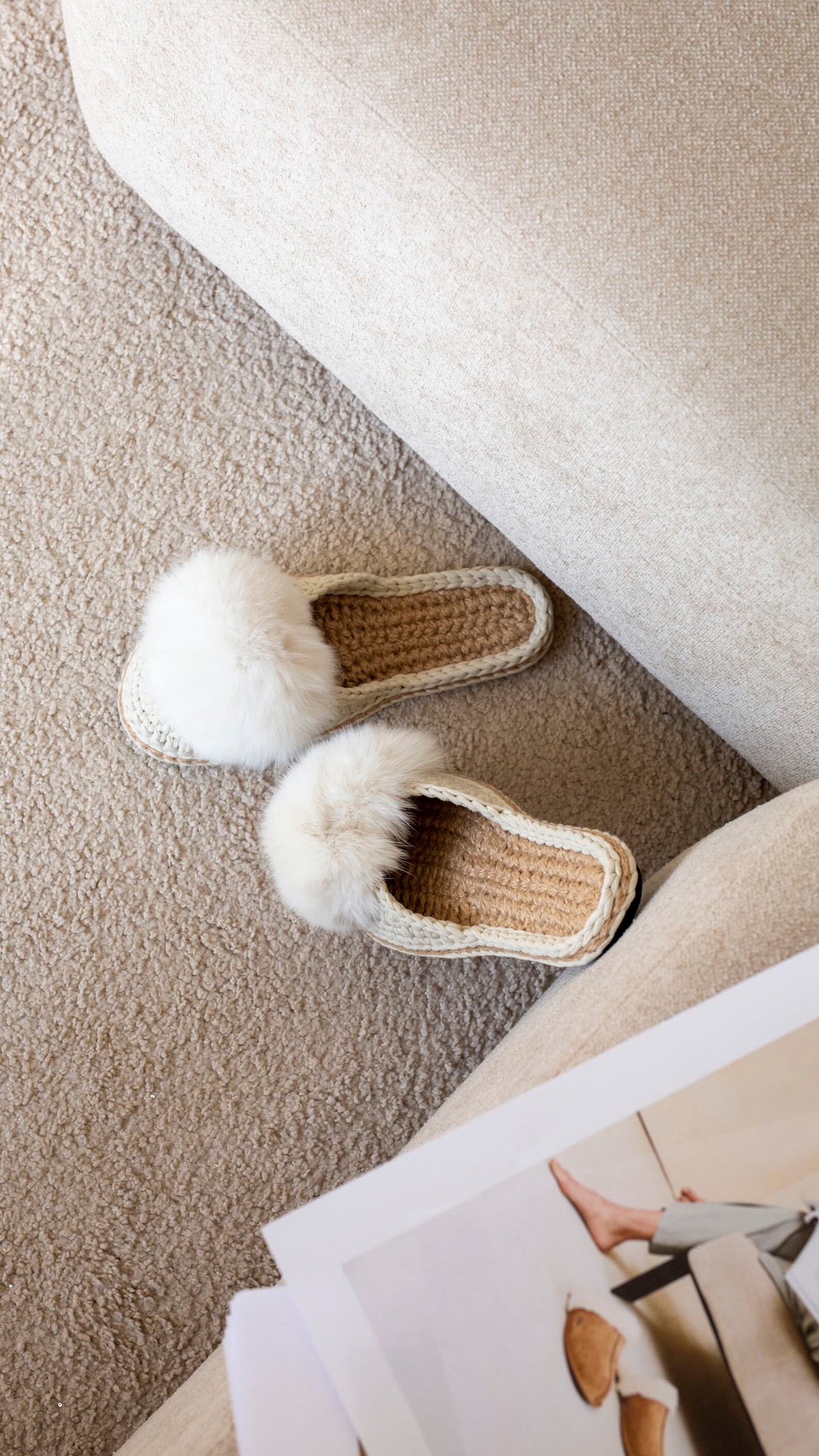 Handmade Crochet Slippers, Cozy House Shoes With Fur, Cotton Indoor ...