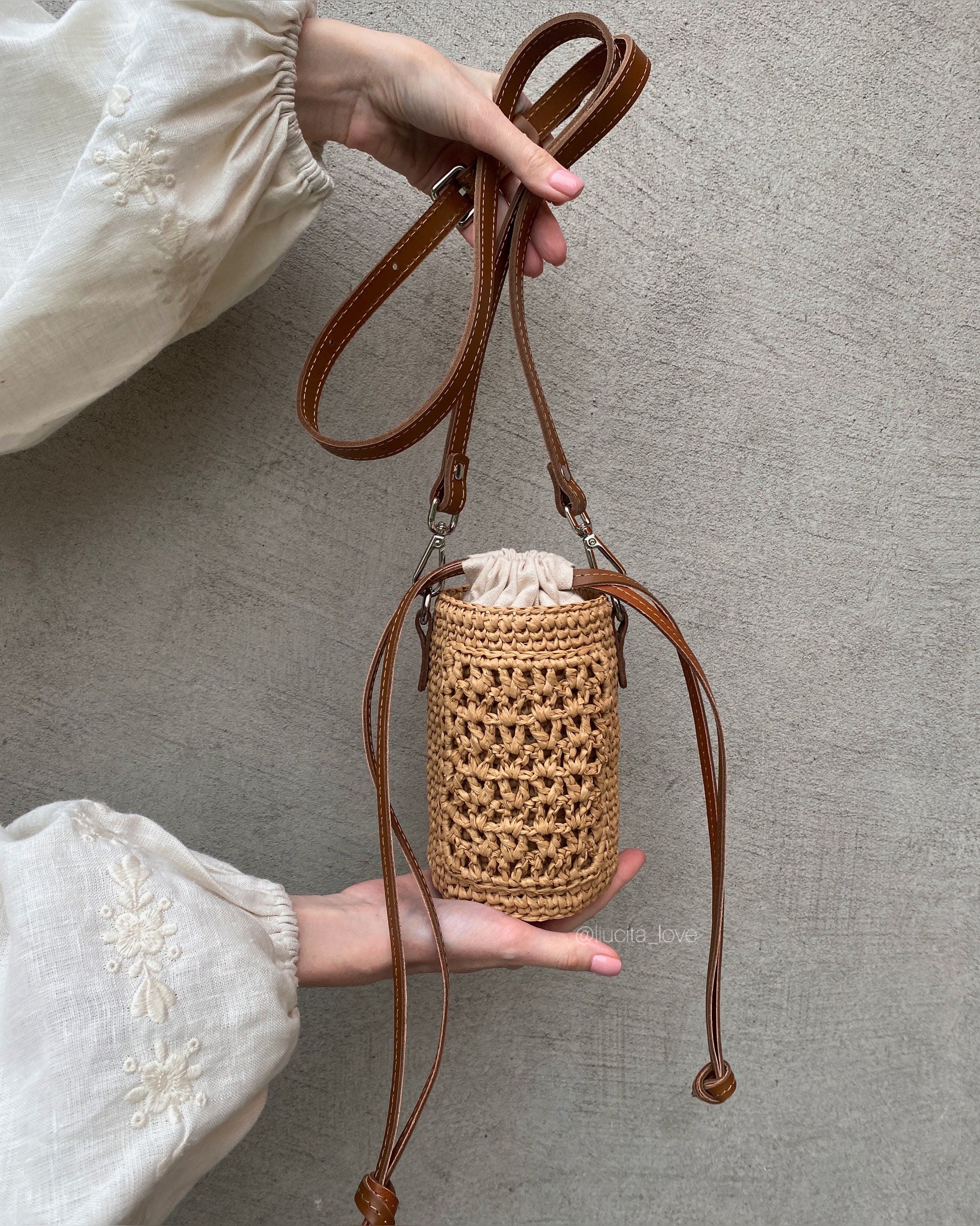 Beautiful Raffia Mini Bag, Crochet Cellphone Bag, Raffia Crossbody ...