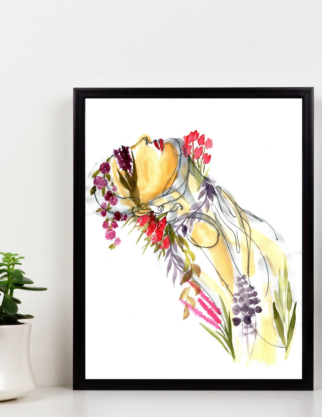 Huele las flores flor niña acuarela pintura descargable impresión ... Huele las flores flor niña acuarela pintura descargable impresión ...