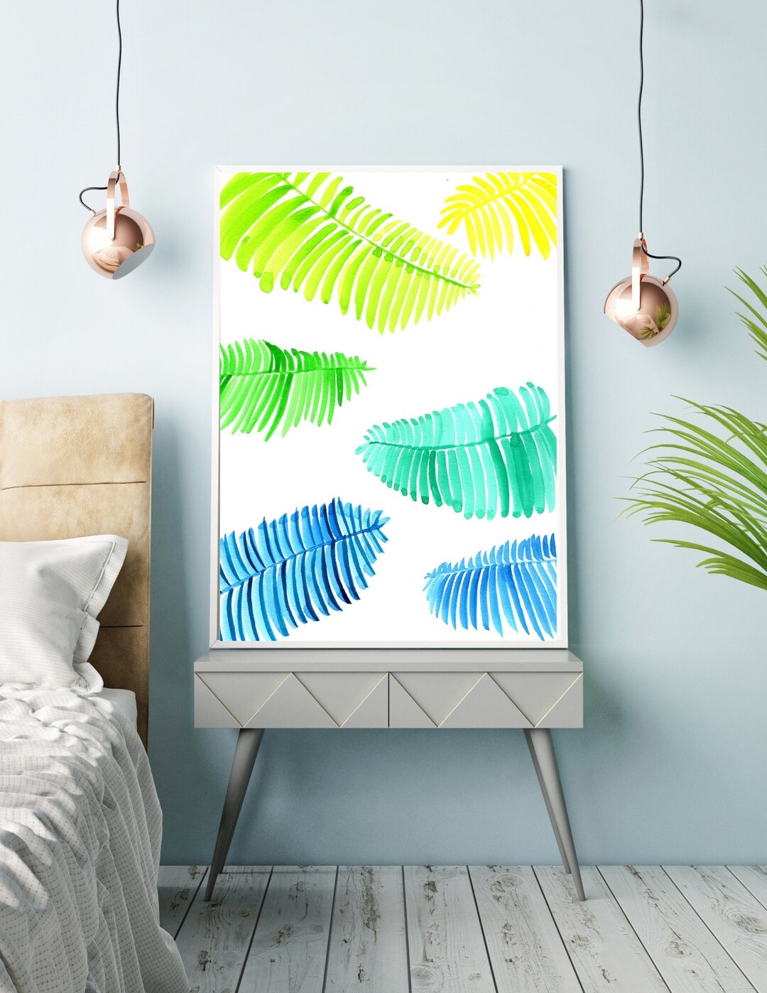 Tri Color Palms Watercolor Painting Downloadable Digital Wall Art Print ...