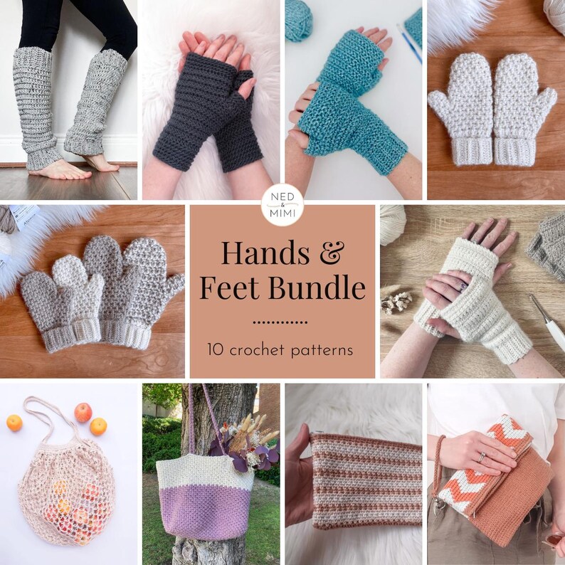Crochet Mittens Bundle, Crochet Leg Warmer Pattern, Crochet Fingerless ...