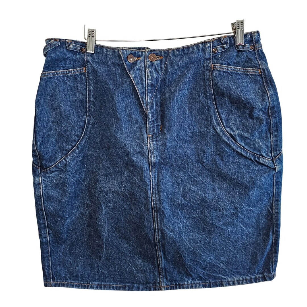 Vintage SFO 90s Denim Skirt Womens XL Blue Medium Wash Western Indie ...