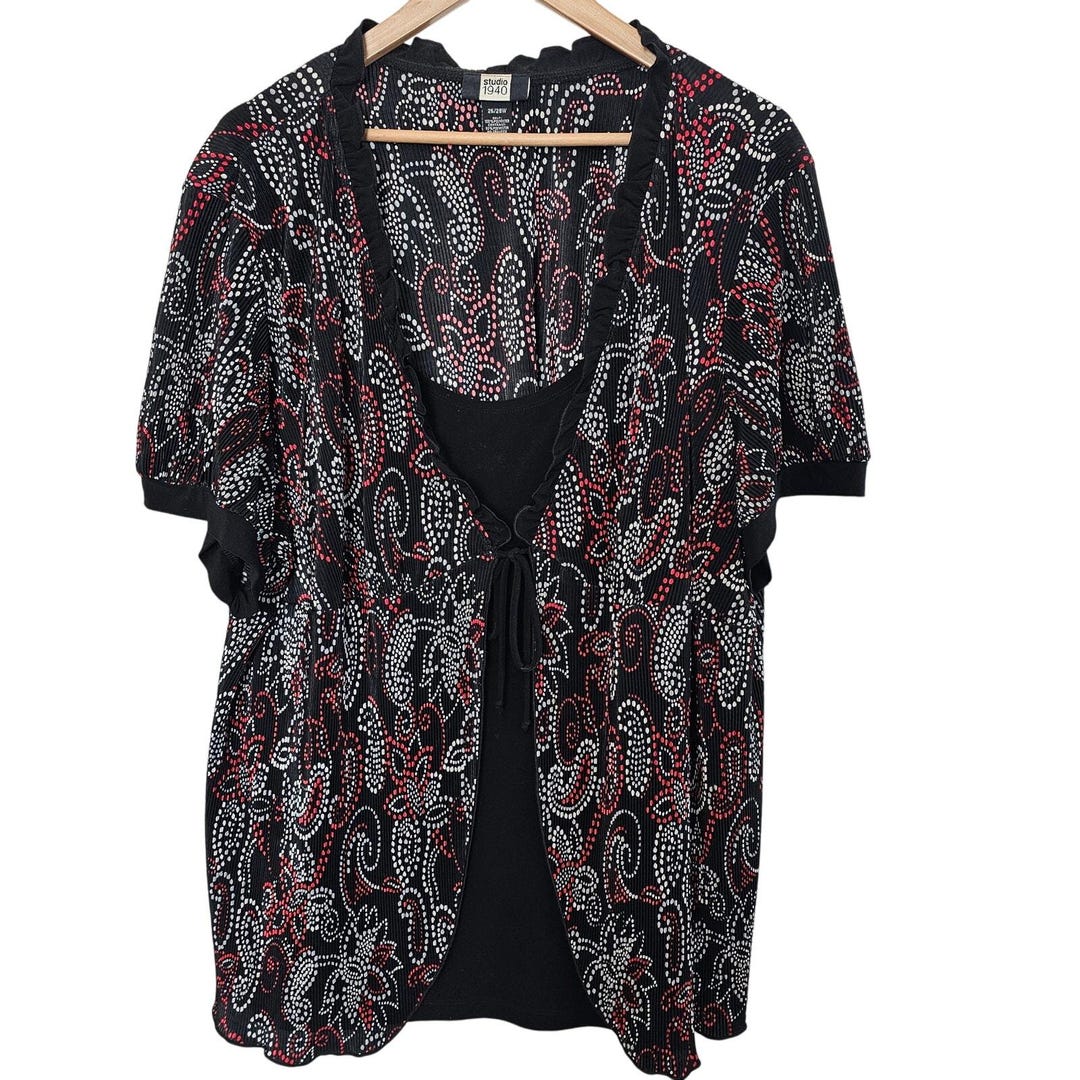 Y2K Studio 1940 Blouse Womens 4X Black Floral Whimsygoth Fairy Ruffles ...