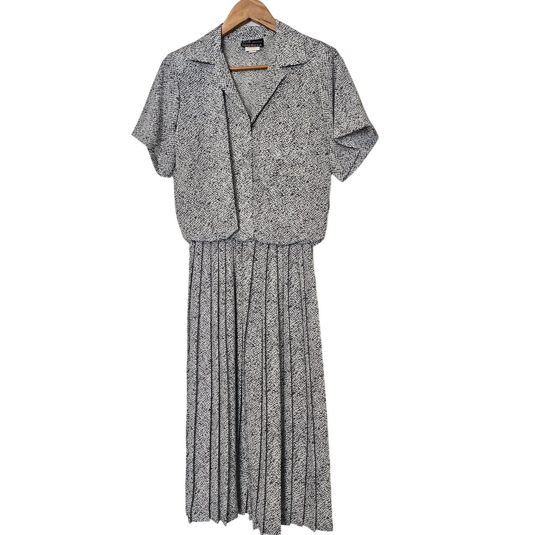 Vintage Breli 80s Shirt Dress Womens Size 10 Black Short Sleeve Midi ...
