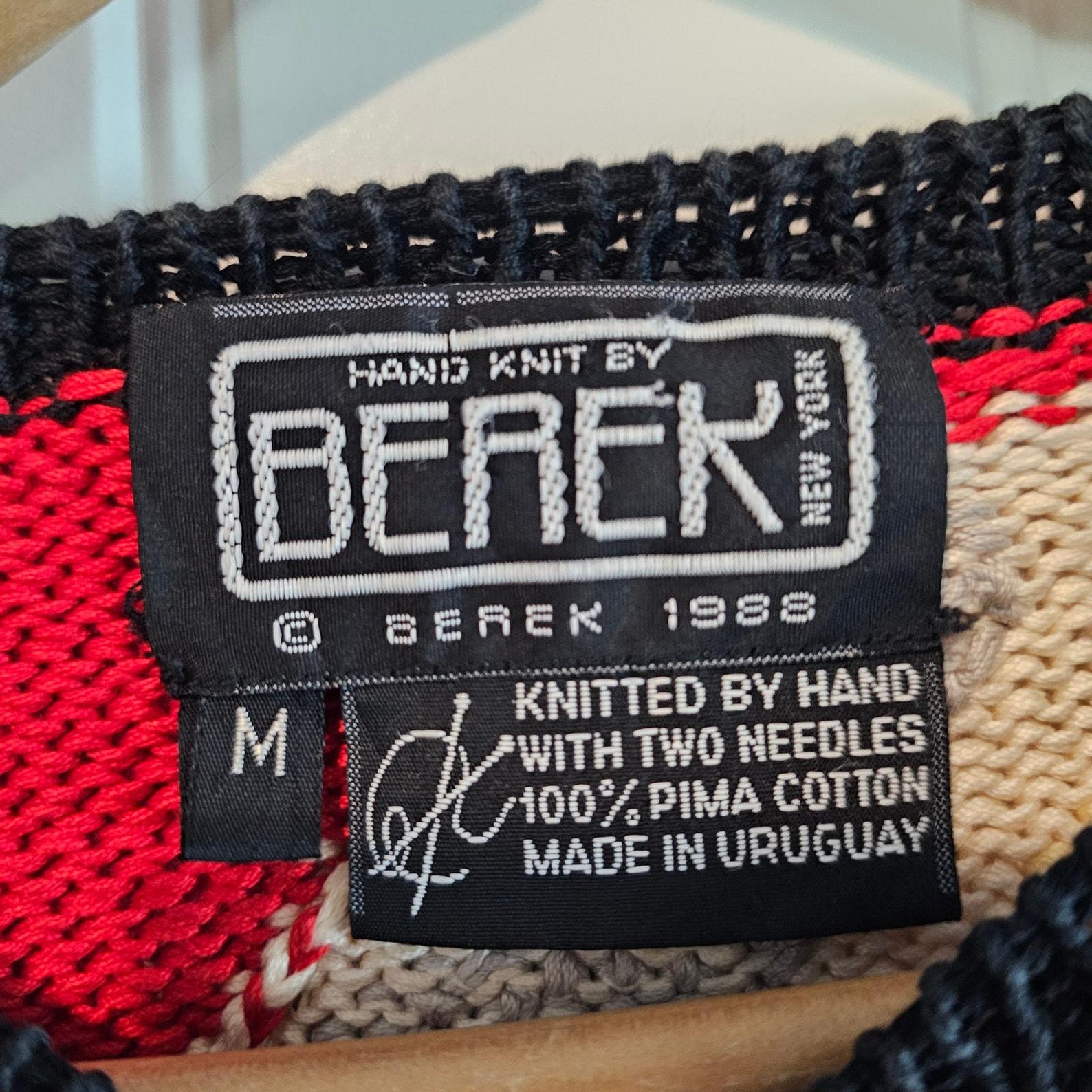 Vintage Berek Sweater Womens Medium Red 80s Hand Knit Panda Dice Warm ...