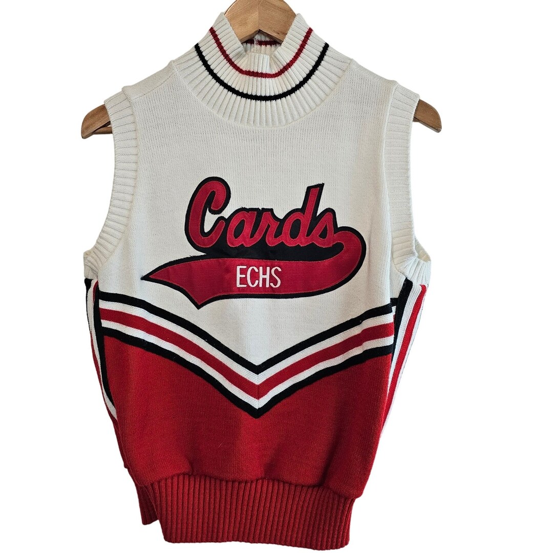 Vintage Varsity Cheerleader Sweater Vest Womens Size Medium Red White ...