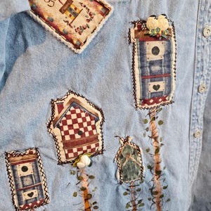 Vintage Venezia Jeans Denim Top Womens Size 3X Embroidered Bird House ...