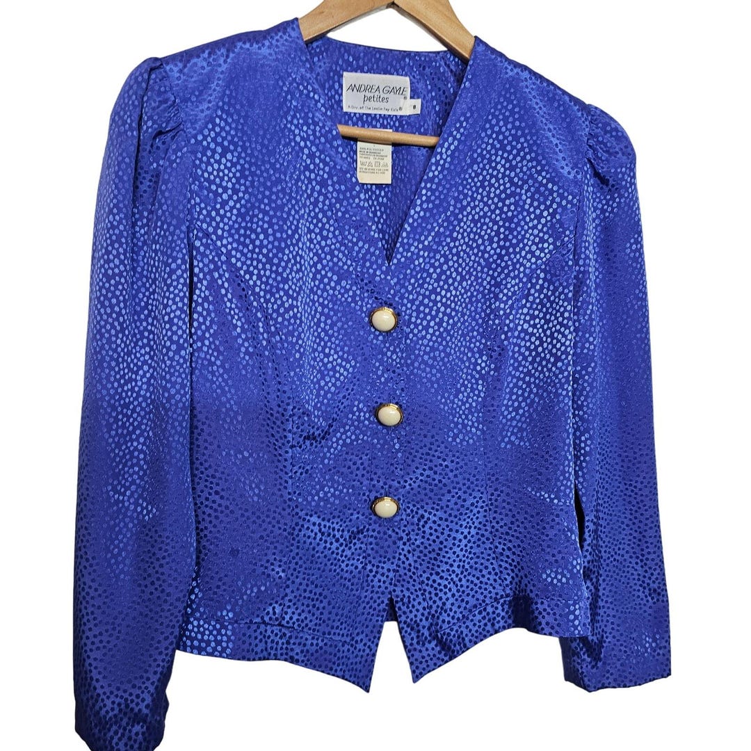 Vintage Andrea Gayle Blouse Womens Medium Blue 80s Shimmer V-neck ...