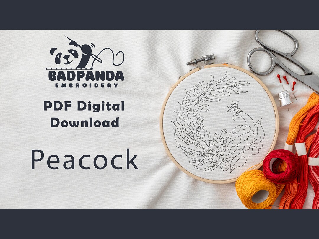 Peacock Embroidery Pattern PDF - Digital Download Template for Modern ...