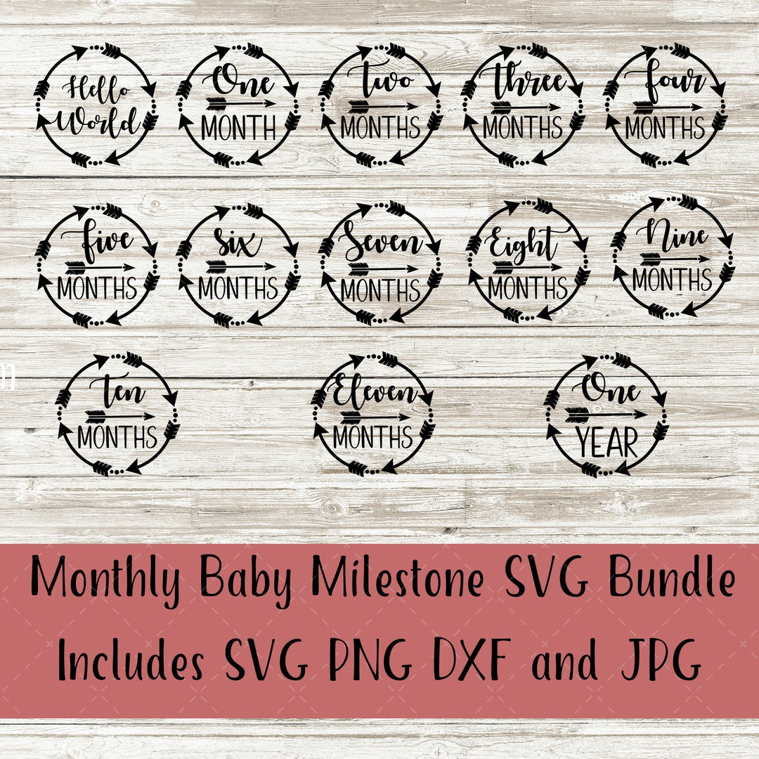 Baby Milestones SVG Bundle~monthly Milestones~hello World~png, Svg, Dxf ...