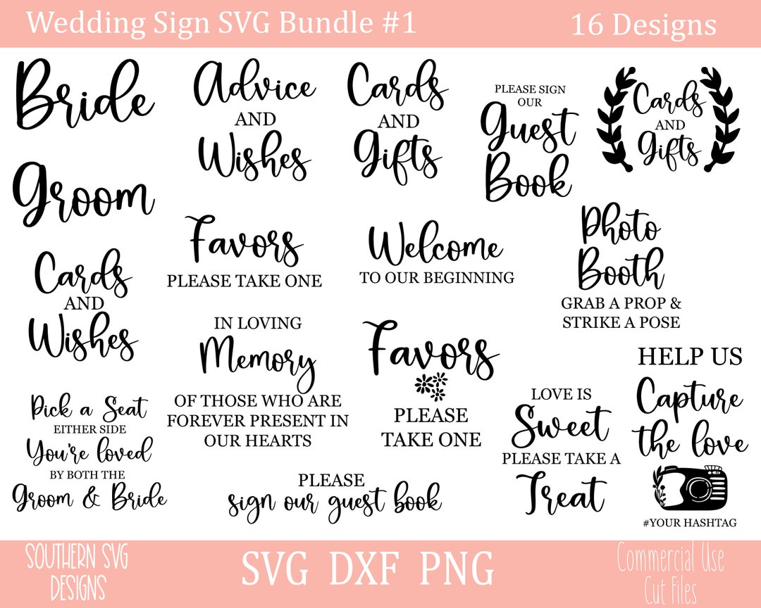 Wedding Sign Bundle #1, 16 Svg Designs, Bridal Party SVG, Wedding SVG ...