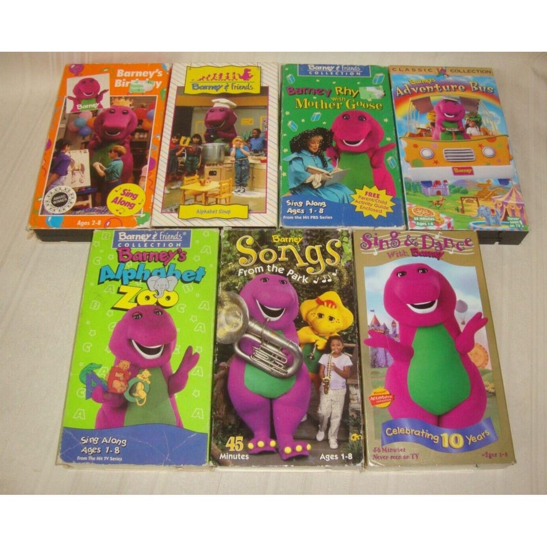 Barney VHS Lot of 7 Alphabet Zoo, Mother Goose, Adventure Bus, Songs ...