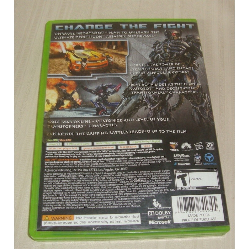TRANSFORMERS Dark of the Moon Xbox 360 Disc , Case & Manual - Etsy