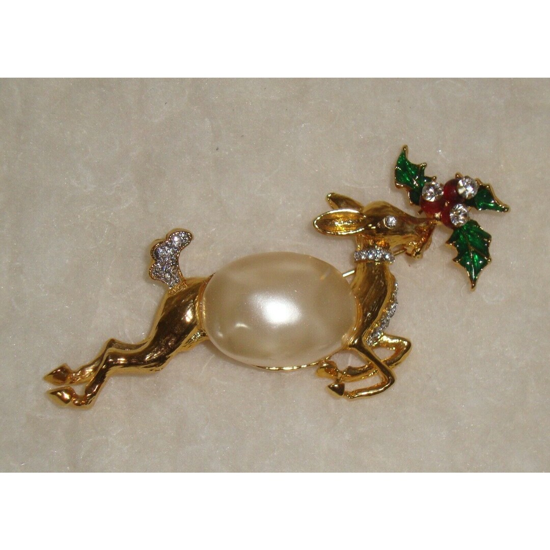 KENNETH Jay Lane KJL Gold Tane Christmas Holiday Reindeer Deer Brooch ...