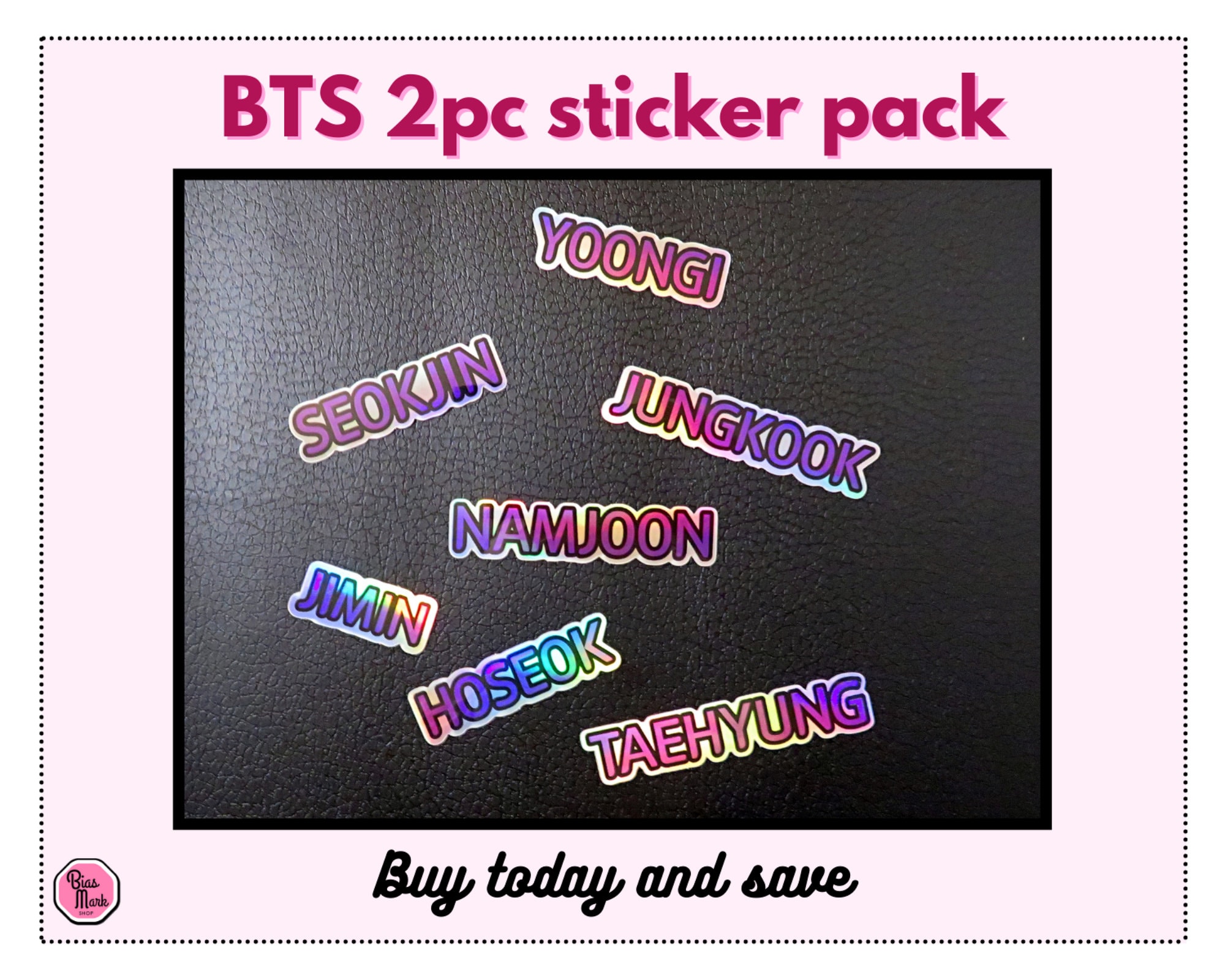 BTS Sticker Pack 2 Pc Holographic Name for ARMY BOMB ver. 3 Lightstick ...