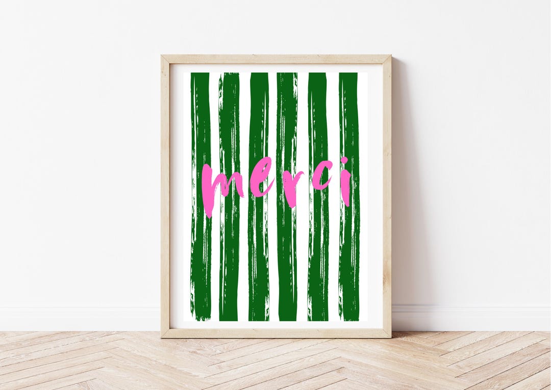 Merci, Thank You French Print, Green, Pink, Modern Design, Home Decor ...
