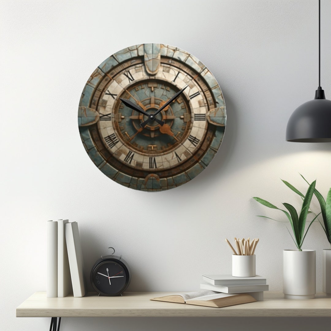Old Stone Clock, Plane Symmetry, Cartoon Style, Acrylic Wall Clock - Etsy