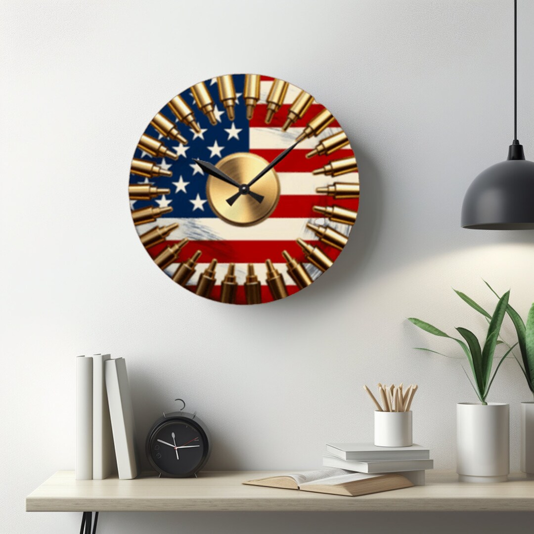 Patriotic Bullet Acrylic Flag Wall Clock American Pride Military ...