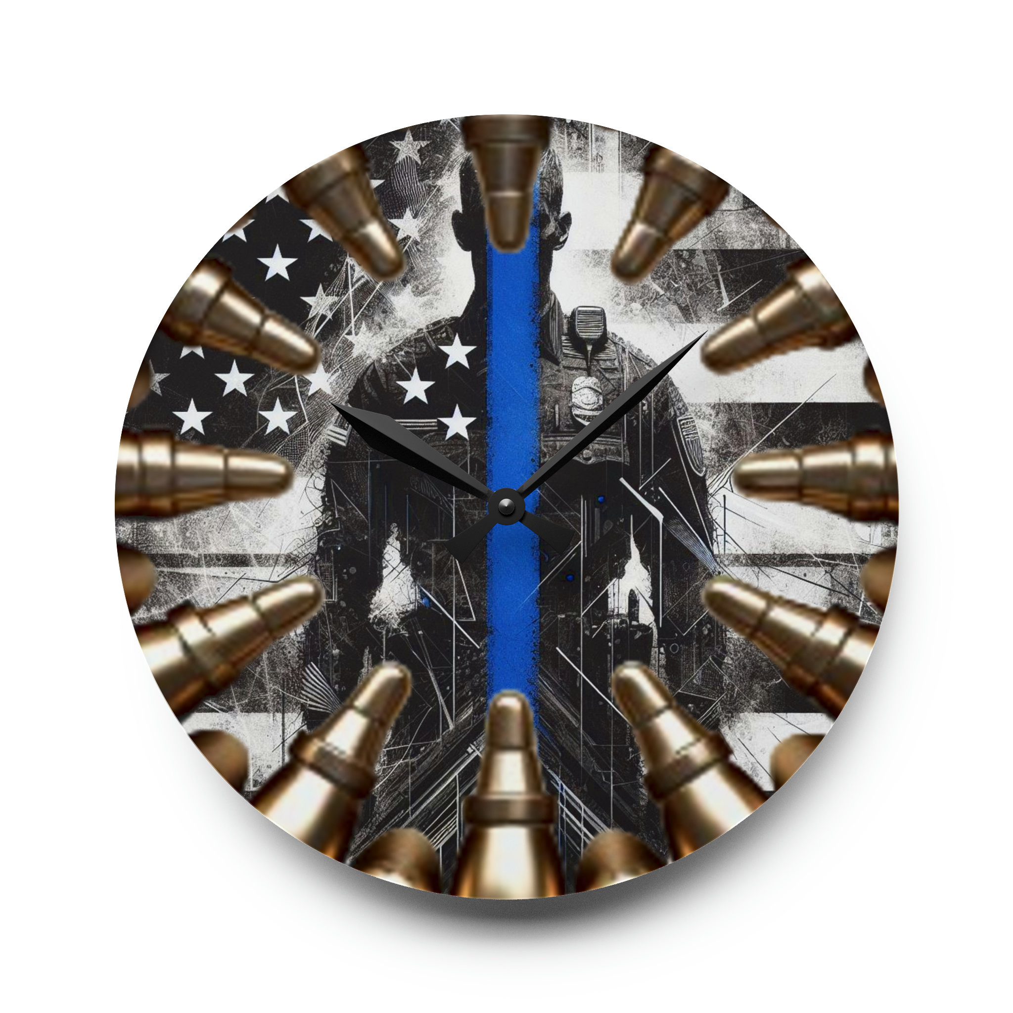 Thin Blue Line Acrylic Wall Clock Patriotic Police Honor, Faux Bullet ...