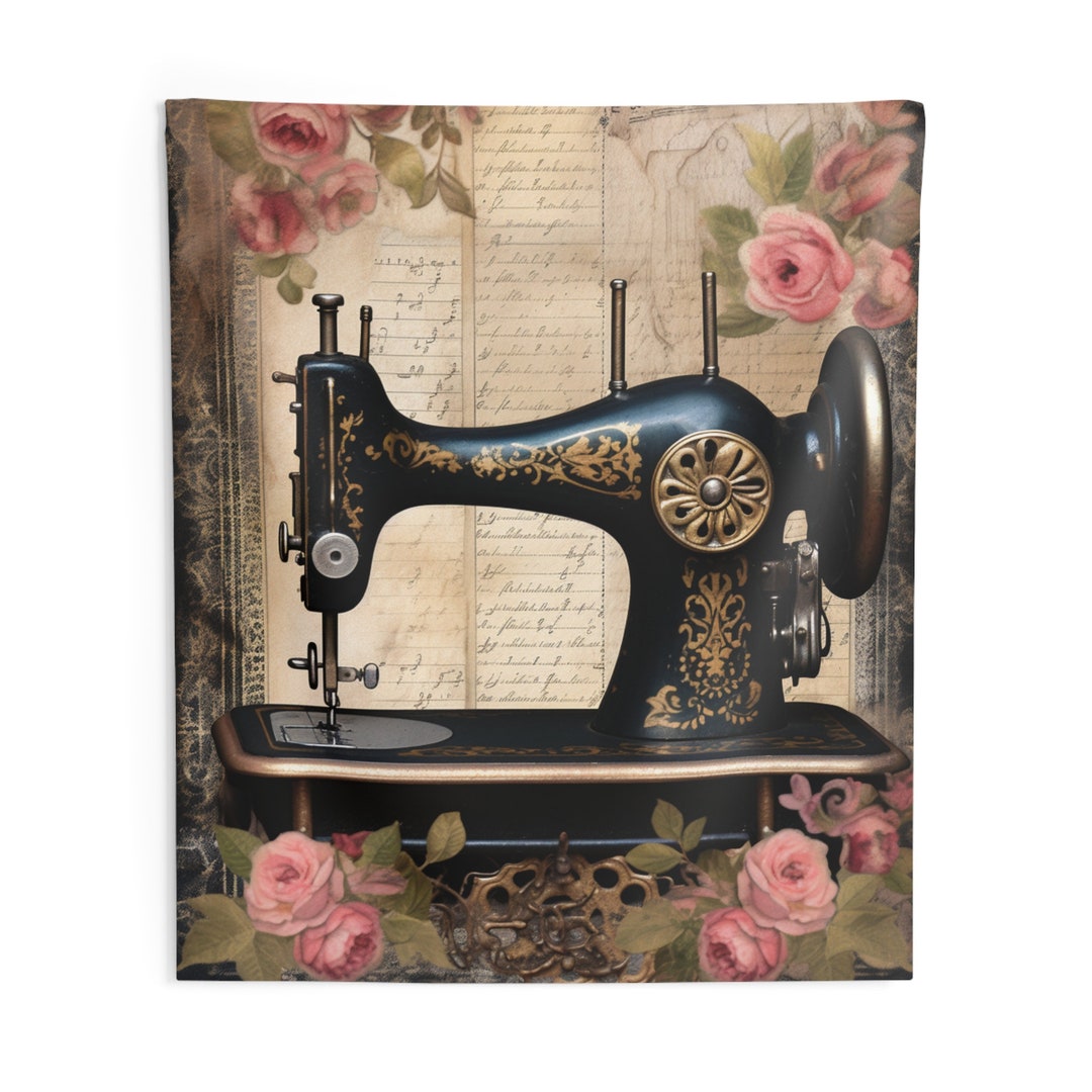 Gothic Black Sewing Machine With Golden Accents and Roses, Classic ...