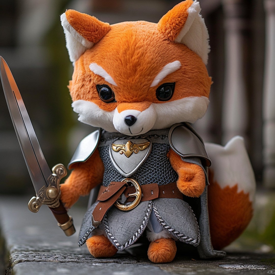 Plushie Fox Knight Armor, Sword Cute Shaped Pillow - Etsy