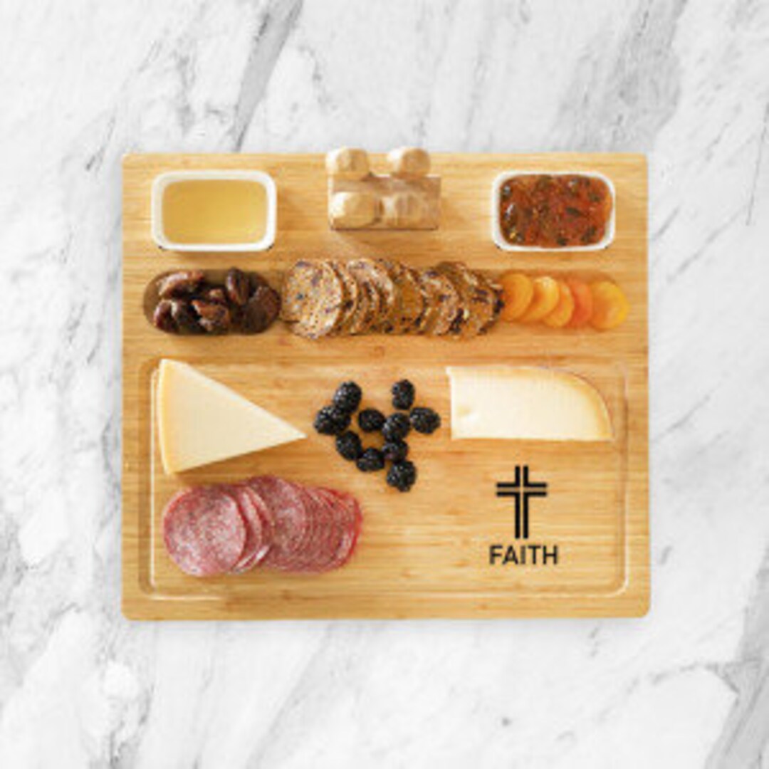Faith, Christian Cross, Bamboo Charcuterie Board Includes Knives ...