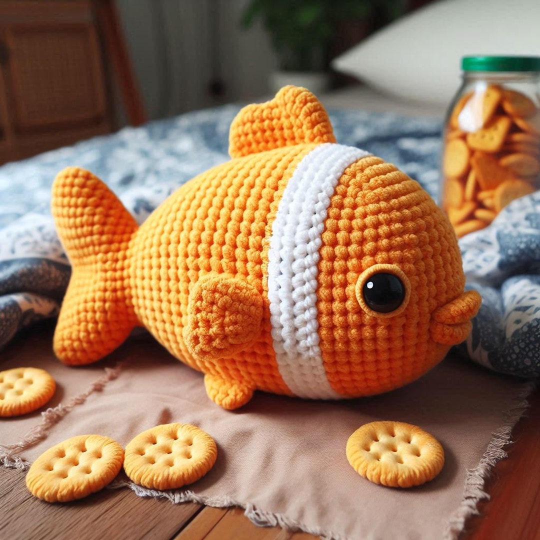 Crochet Goldfish Cracker Plush Shaped Pillow - Etsy
