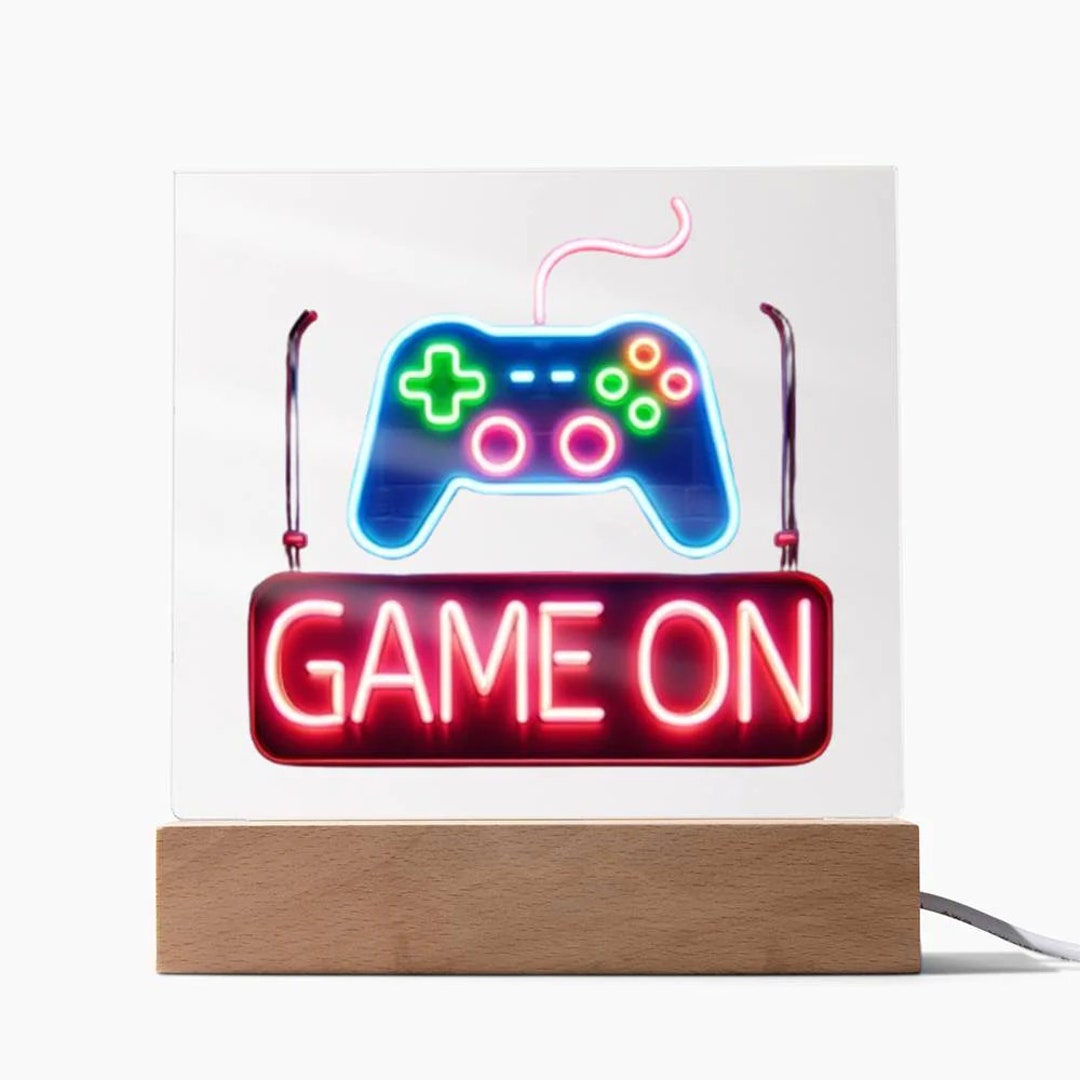 Game on Sign, Neon Graphic, Square Acrylic Plaque - Etsy