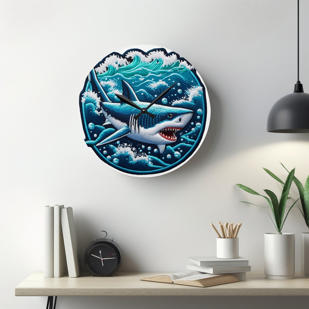 Ocean Shark Acrylic Wall Clock - Etsy